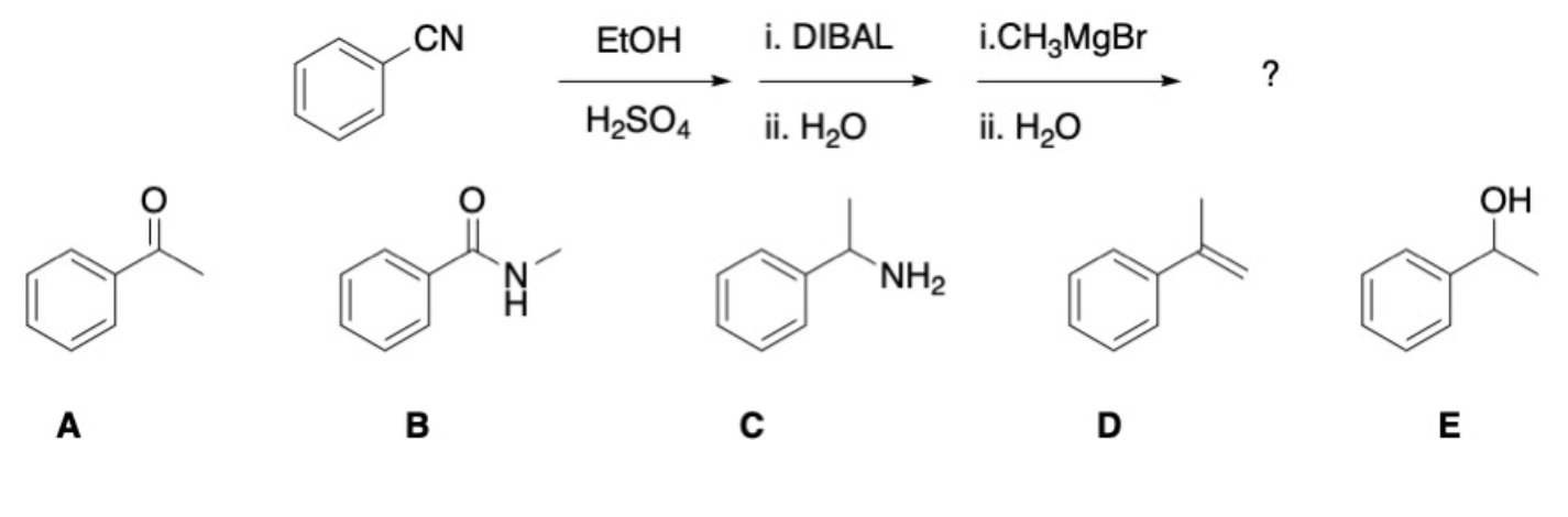 Solved CN EtOH i. DIBAL i.CH3MgBr ? H2SO4 ii. H2O ii. H2O OH | Chegg.com