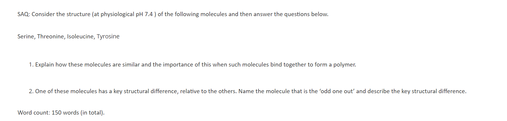 Solved SAQ: Consider the structure (at physiological pH 7.4) | Chegg.com