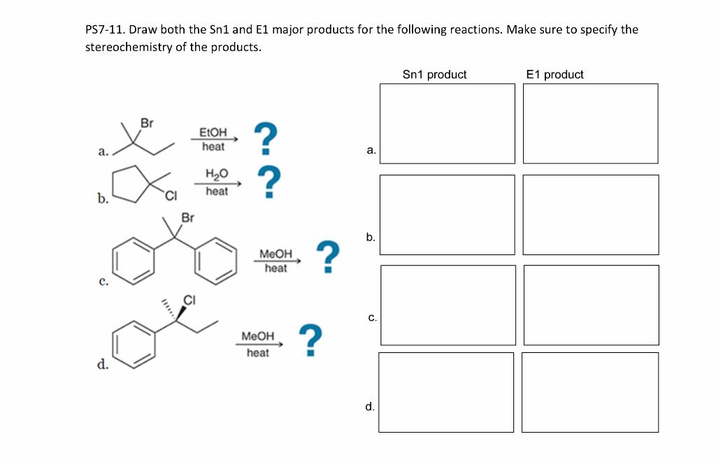 Solved PS7-11. Draw both the Sn1 and E1 major products for | Chegg.com