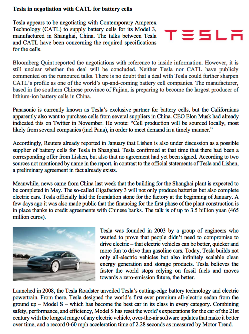 Solved Tesla in negotiation with CATL for battery cells | Chegg.com