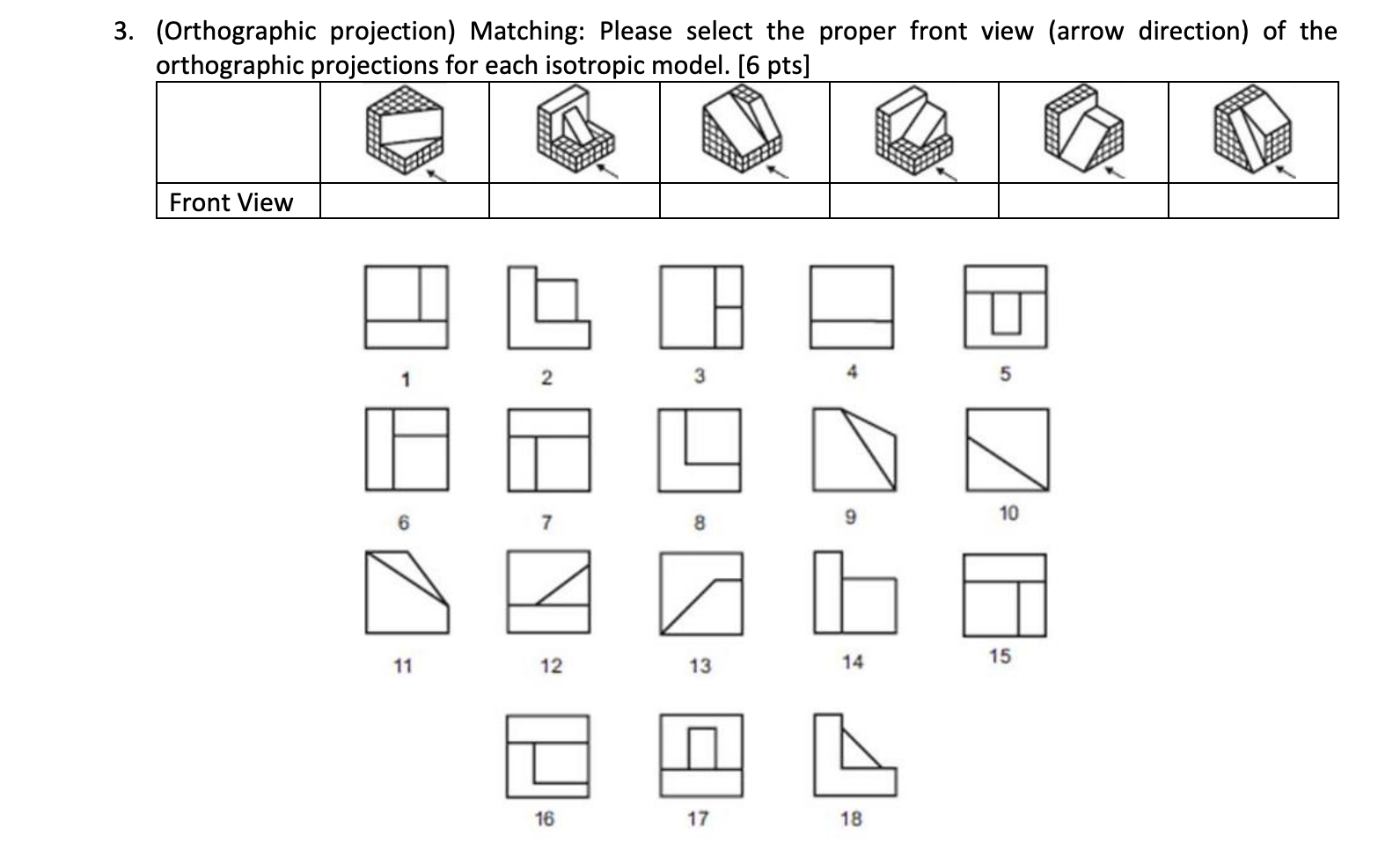 Solved 3. (Orthographic projection) Matching: Please select | Chegg.com