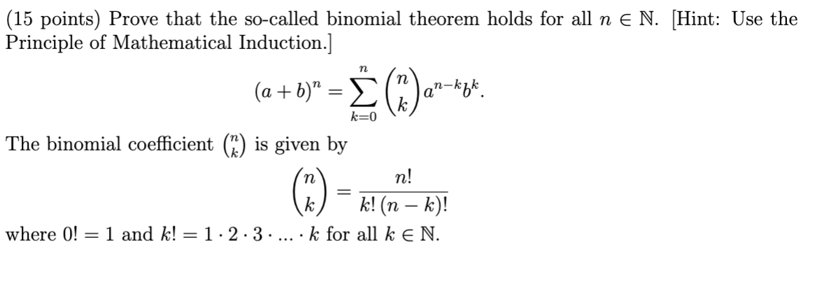 Solved (15 points) Prove that the so-called binomial theorem | Chegg.com