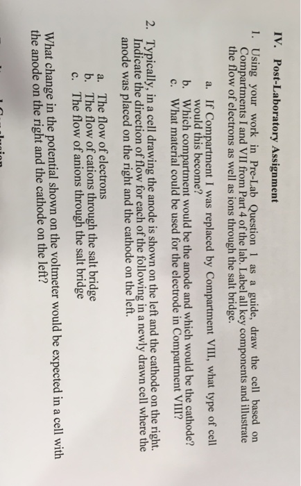 Gen chem 2 lab 8 voltaic cells post lab questions. | Chegg.com