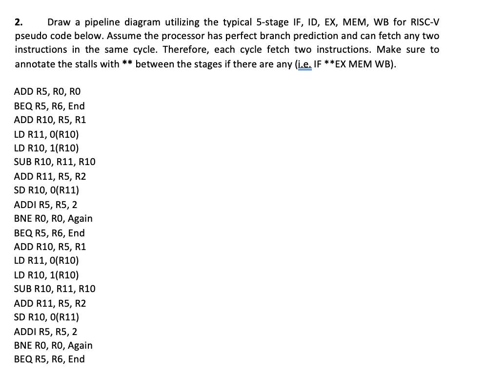 Solved 2. Draw a pipeline diagram utilizing the typical | Chegg.com