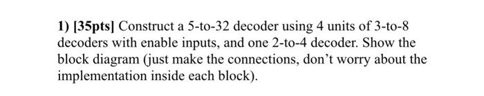 Solved 1) (35pts] Construct a 5-to-32 decoder using 4 units | Chegg.com