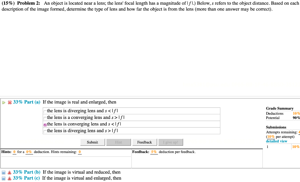 Solved (15\%) Problem 2: An object is located near a lens; | Chegg.com