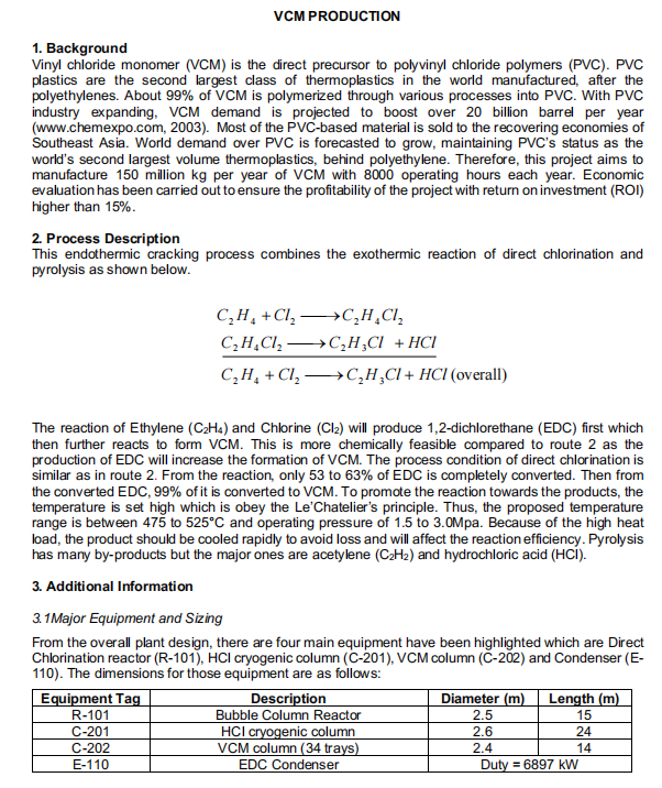 A vinyl chloride monomer (VCM) production has been | Chegg.com
