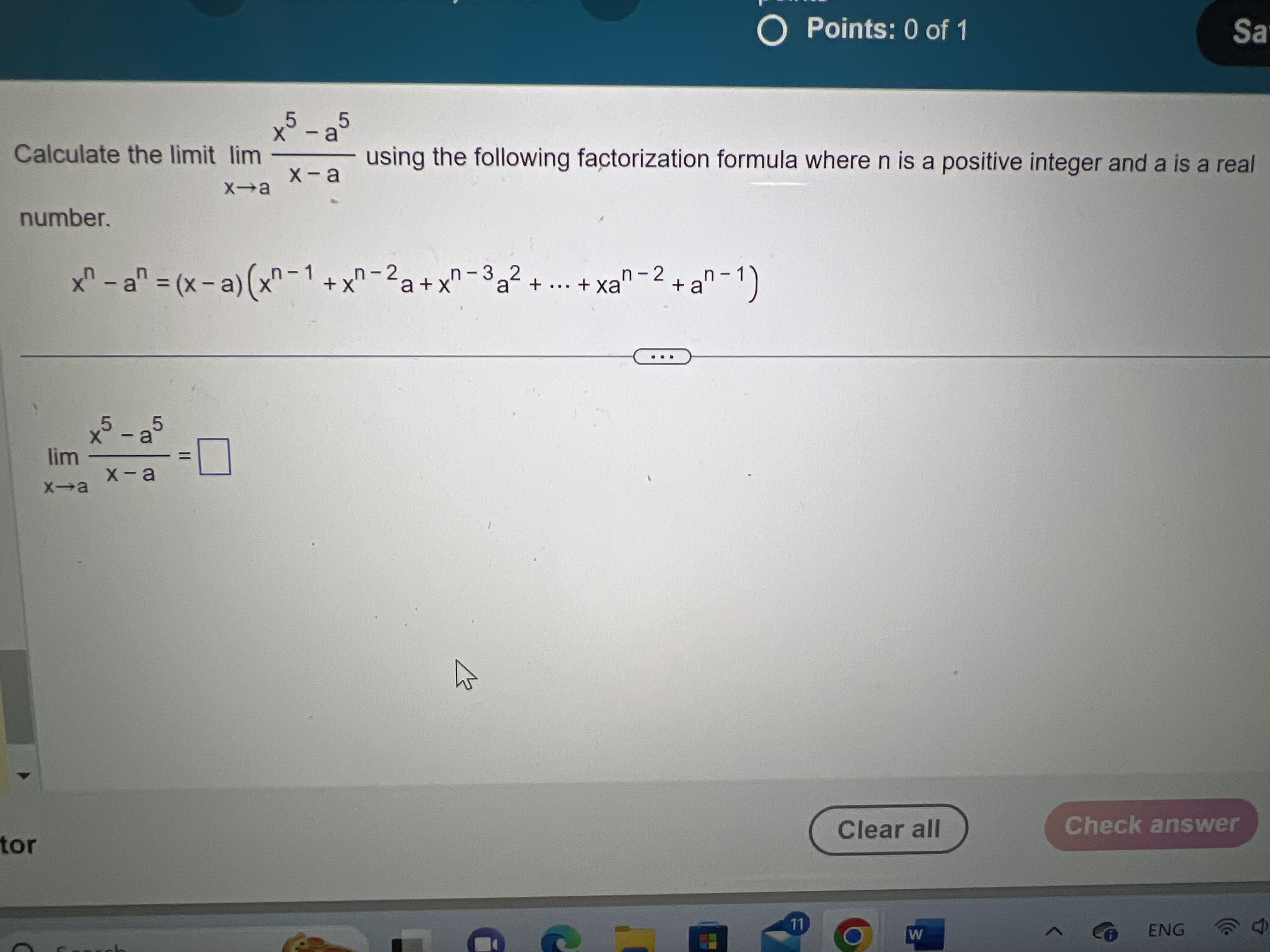 Solved Calculate the lim?itx→ax5-a5x-a ﻿using the following | Chegg.com