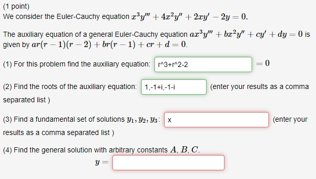 Solved (1 point) We consider the Euler-Cauchy equation rºy" | Chegg.com