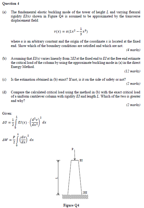 The fundamental elastic buckling mode of the tower of | Chegg.com