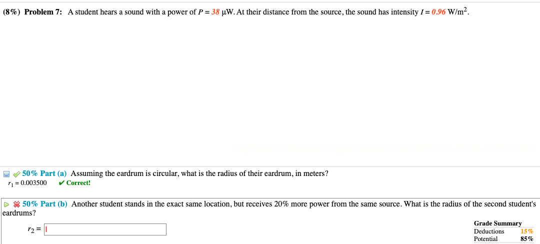 Solved 8% ) Problem 7: A student hears a sound with a power | Chegg.com
