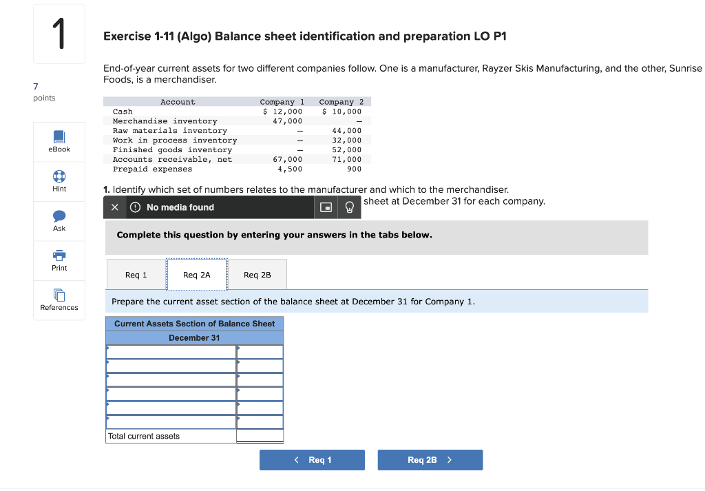 Solved Exercise 1-11 (Algo) Balance sheet identification and | Chegg.com