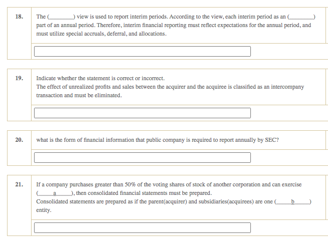 Solved The view is used to report interim periods. According | Chegg.com