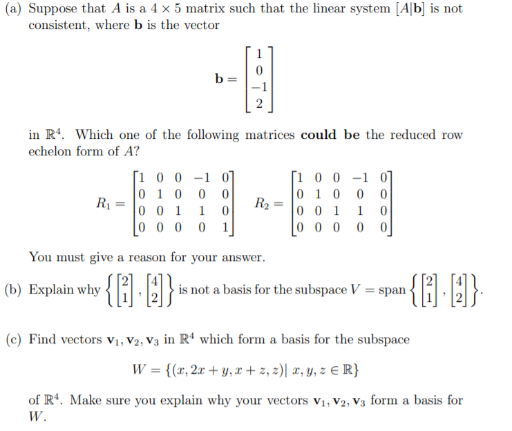 Solved (a) Suppose that A is a 4 x 5 matrix such that the | Chegg.com
