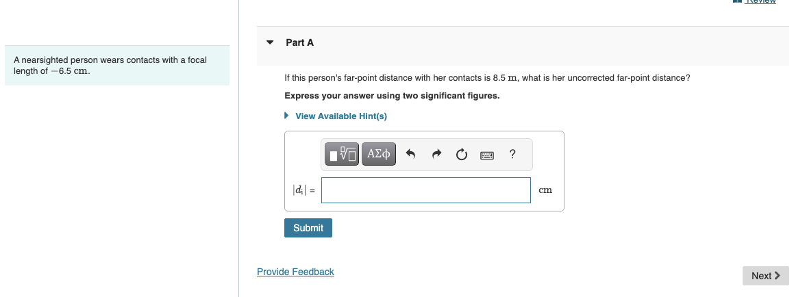 Solved A nearsighted person wears contacts with a focal | Chegg.com