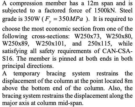 A compression member has a 12m span and is subjected | Chegg.com