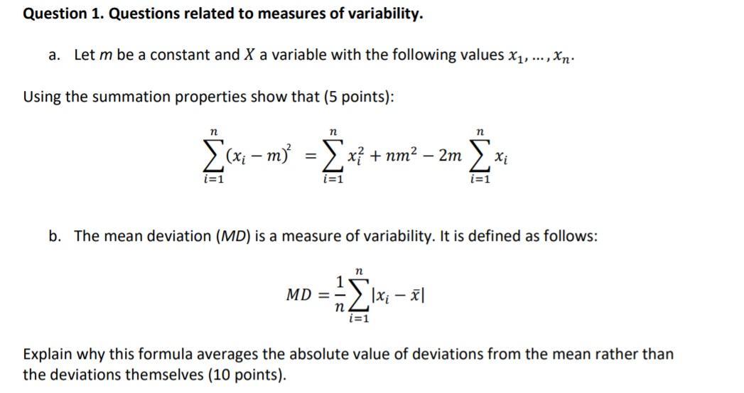 Solved Question 1. Questions related to measures of | Chegg.com