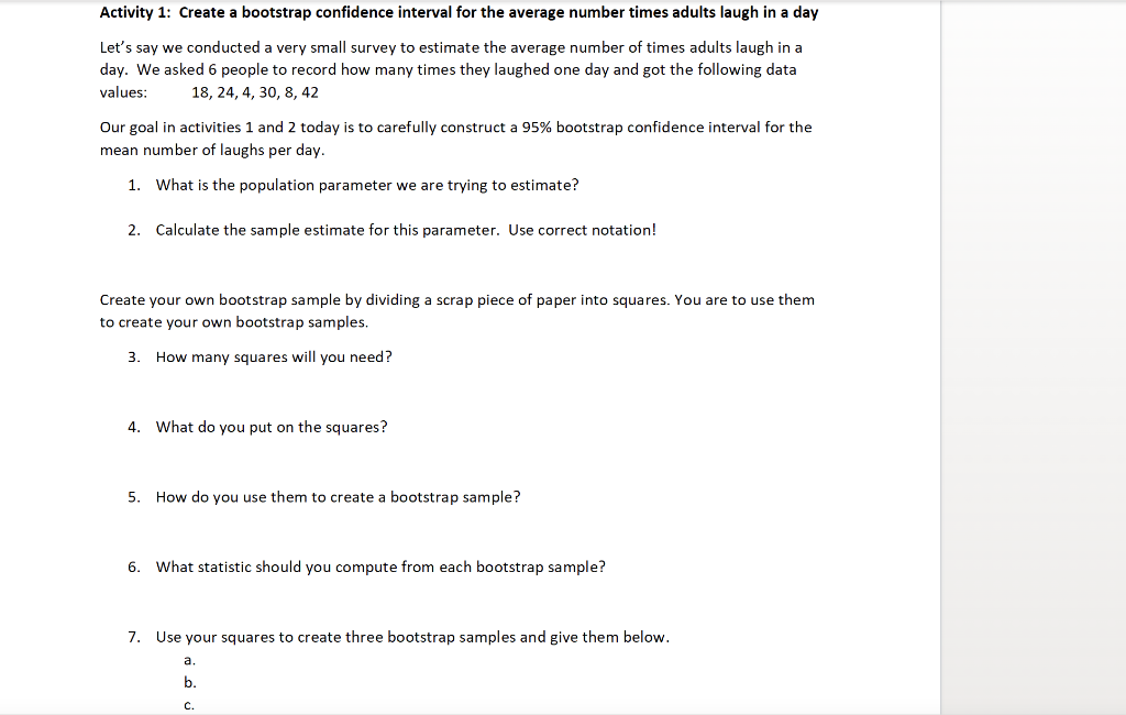 Solved Activity 1: Create a bootstrap confidence interval | Chegg.com