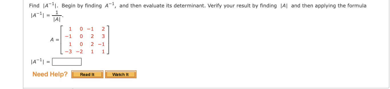 Solved Find |A-1. Begin by finding A-1, and then evaluate | Chegg.com