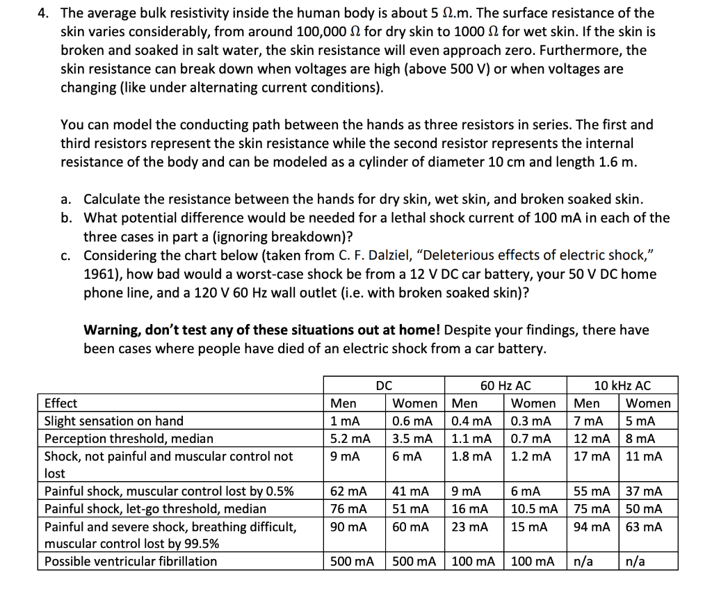 Solved 4. The average bulk resistivity inside the human body | Chegg.com