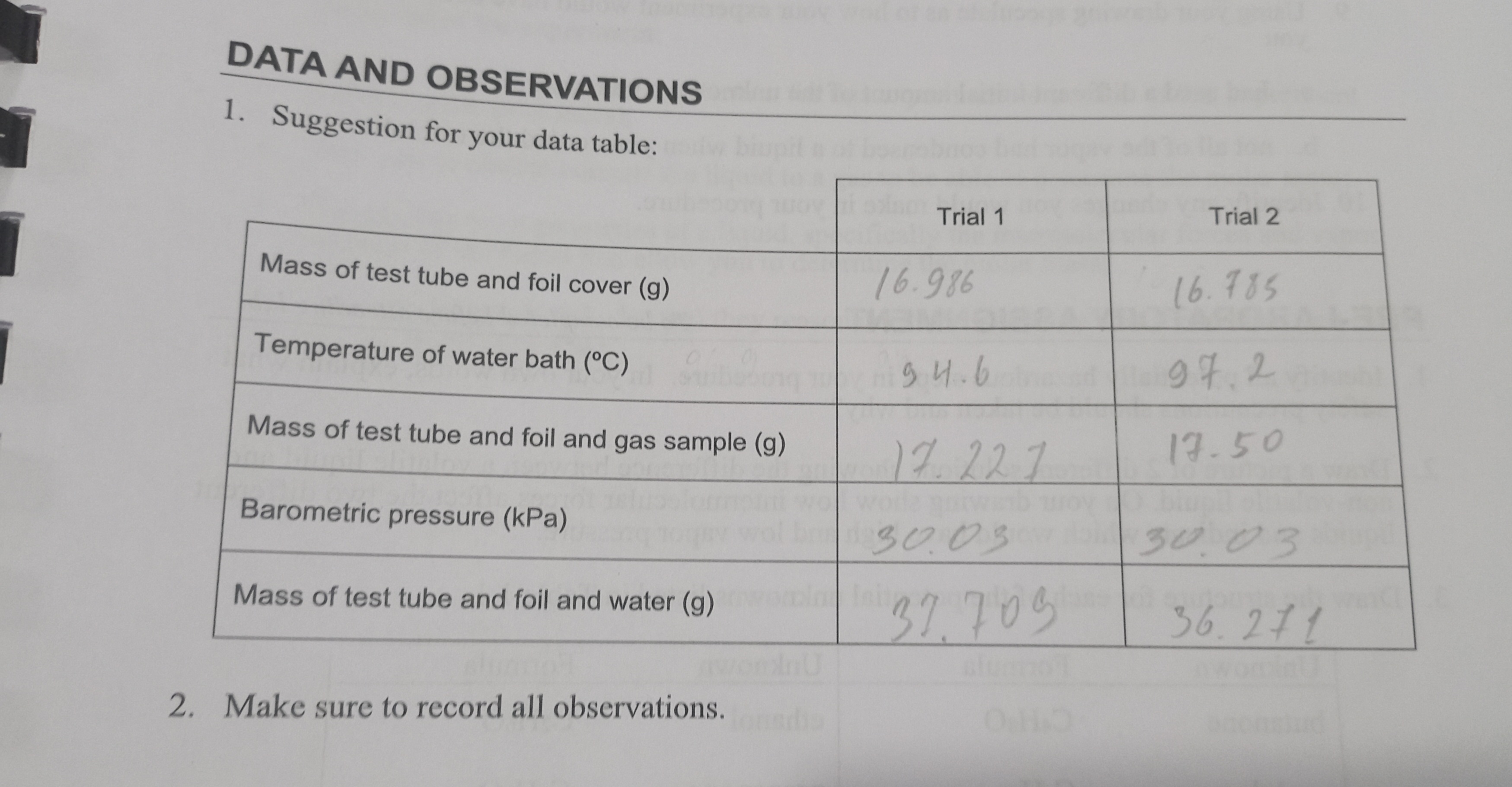 DATA AND OBSERVATIONS 1. Suggestion for your data | Chegg.com