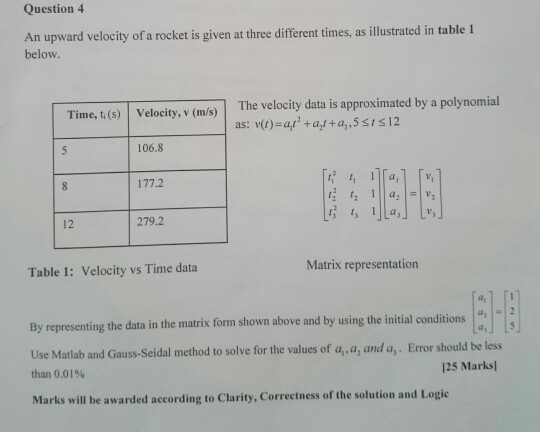 Solved Question 4 An upward velocity of a rocket is given at | Chegg.com