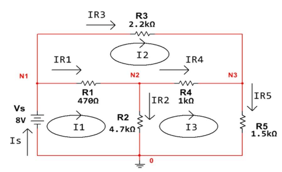 Solved IR3 R3 2.2kΩ 12 IR1 IR4 N1 N2 N3 R1 47002 R4 IR2 1k02 | Chegg.com