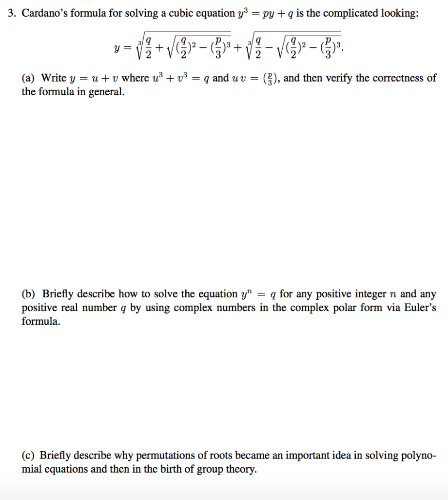 3. Cardano's formula for solving a cubic equation | Chegg.com