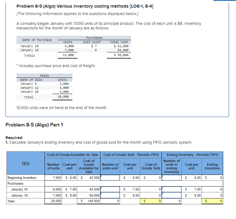 Solved Problem 8-5 (Algo) ﻿Part 1Required:1. ﻿Calculate | Chegg.com