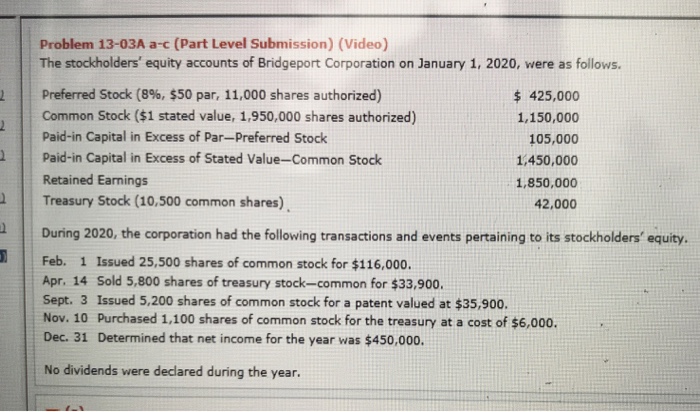 Solved Problem 13-03A a-c (Part Level Submission) (Video) | Chegg.com