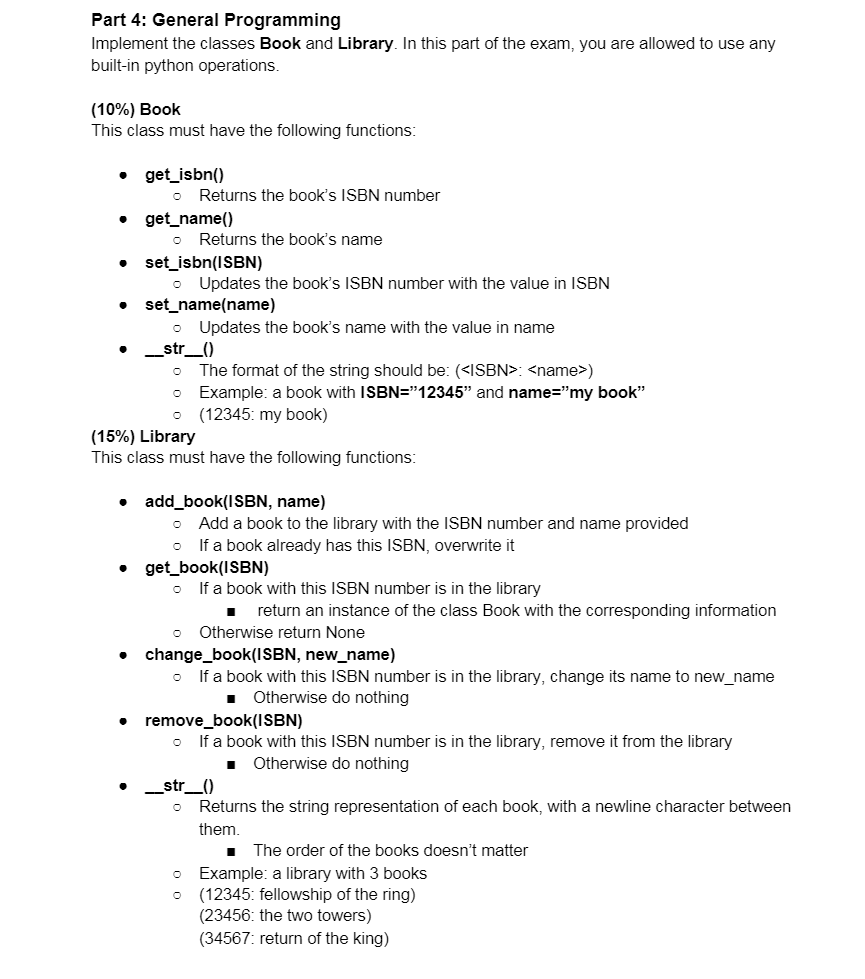 Solved Part 4: General Programming Implement the classes | Chegg.com