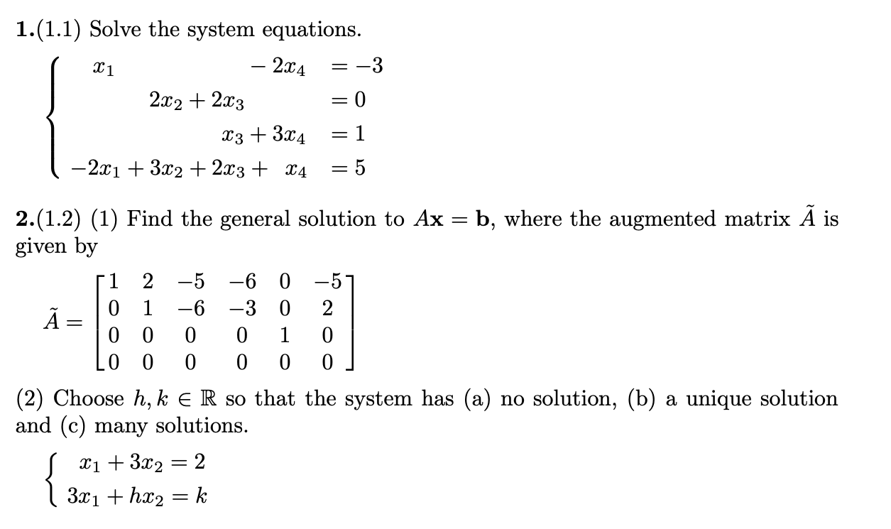 Solved 1.(1.1) Solve the system equations. | Chegg.com