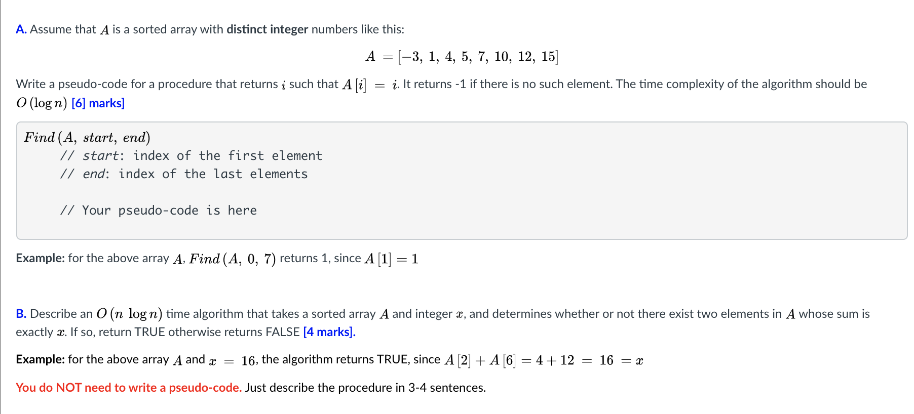 Solved A Assume That A Is A Sorted Array With Distinct 