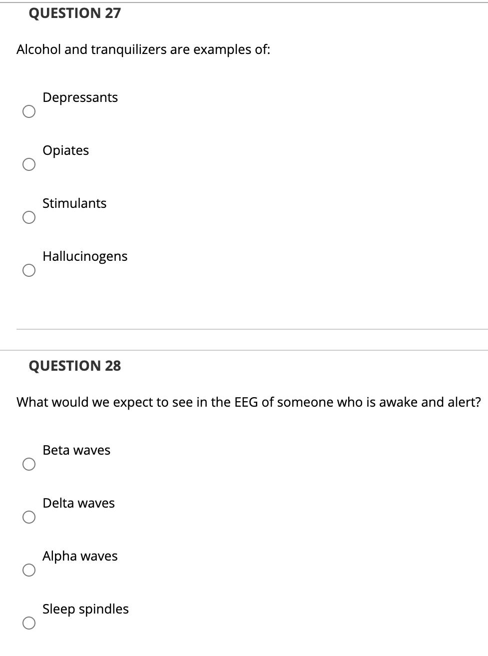 Solved QUESTION 27 Alcohol and tranquilizers are examples | Chegg.com