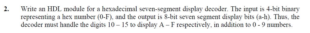 Solved 2. Write an HDL module for a hexadecimal | Chegg.com