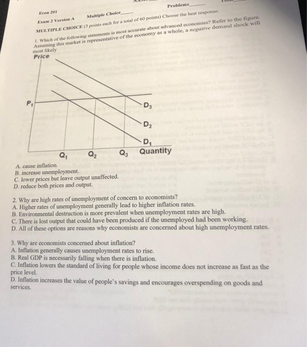 Solved Problems Econ 20 Exanm 2 Version A MULTIPLE CHOICE (3 | Chegg.com