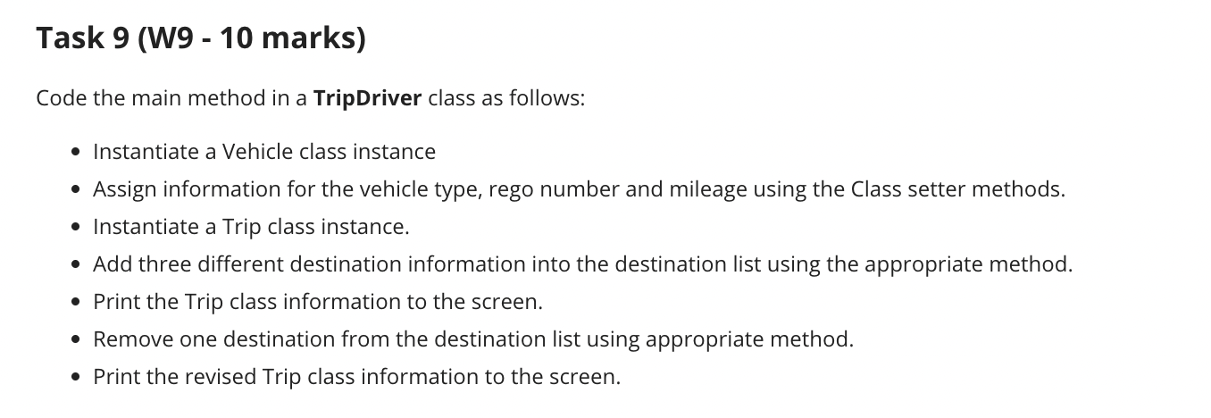 Solved Code the class shell and instance variables for trip. | Chegg.com