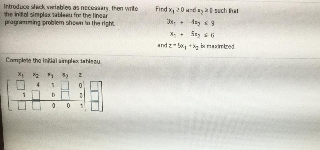Solved Introduce slack variables as necessary, then write | Chegg.com