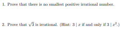 Solved 2. Prove that √ 3 is irrational. (Hint: 3 | x if and | Chegg.com
