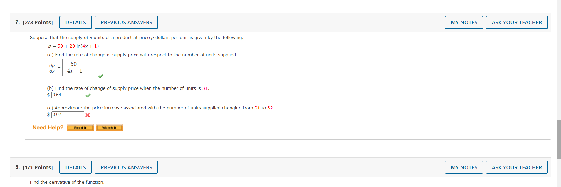 Solved 7. [2/3 Points] DETAILS PREVIOUS ANSWERS MY NOTES ASK | Chegg.com