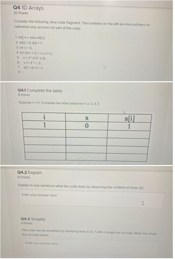 Solved Q4 10 Arrays 20 Points Consider the following Java | Chegg.com