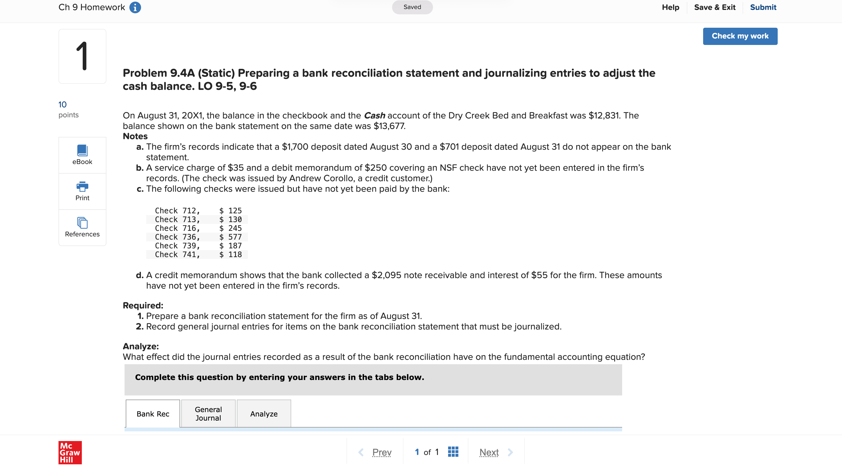 Problem 9.4A (Static) Preparing a bank reconciliation | Chegg.com