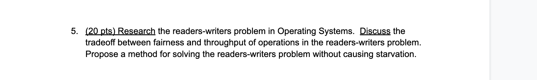 Solved 5. (20 pts) Research the readers-writers problem in | Chegg.com