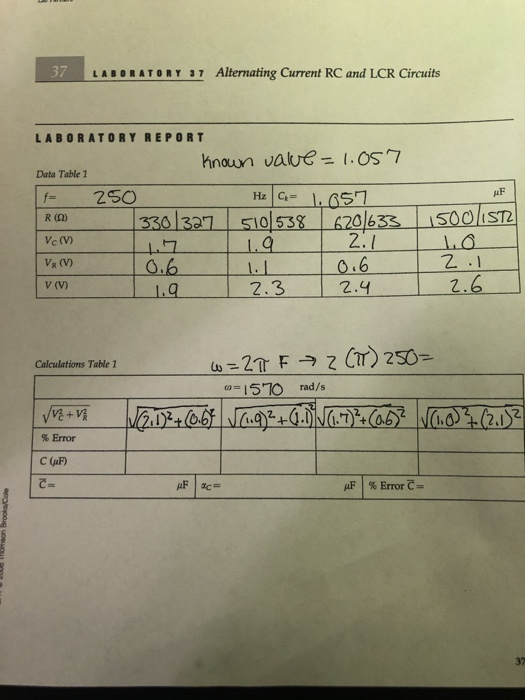 LABORATORY 37 Alternating Current RC and LCR Circuits | Chegg.com