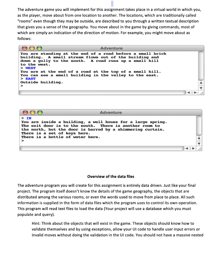 Solved The adventure game you will implement for this | Chegg.com