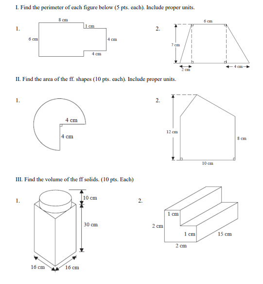 Solved I. Find the perimeter of each figure below (5 pts. | Chegg.com