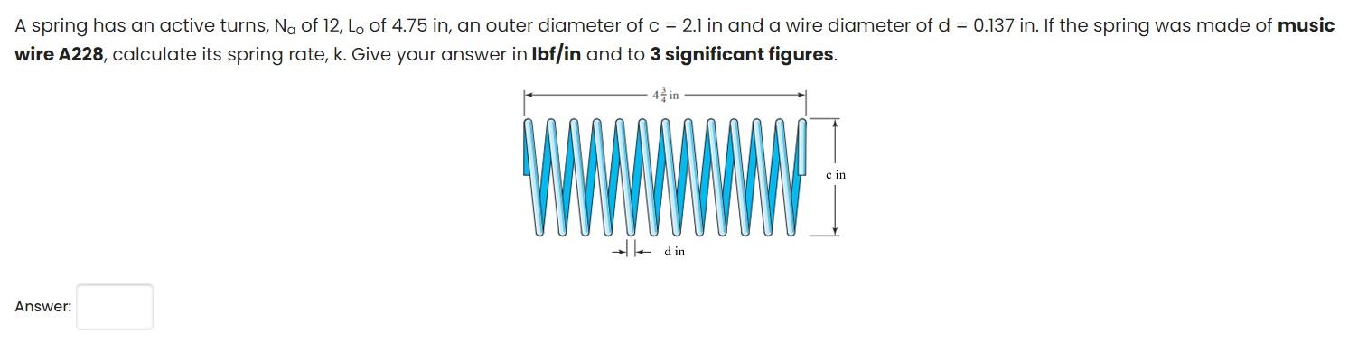 Solved A spring has an active turns, Na of 12,L0 of 4.75 in, | Chegg.com