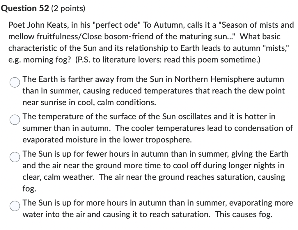 Solved Poet John Keats, in his "perfect ode" To Autumn, | Chegg.com