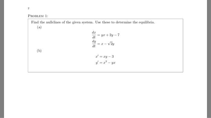 Solved PROBLEM 1: Find the nullclines of the given system. | Chegg.com