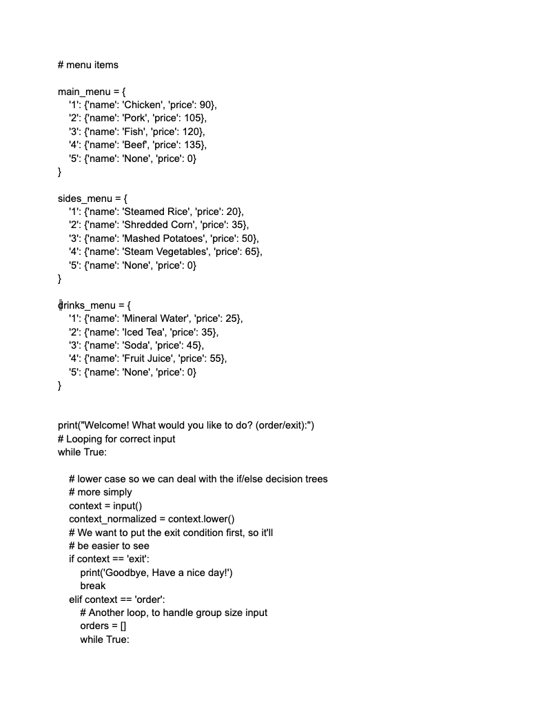 Solved Menu Items Printwelcome What Would You Like To 9798